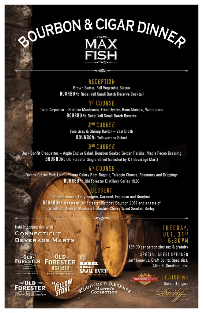 Special Halloween Bourbon & Cigar Dinner at Max Fish – Max Blog